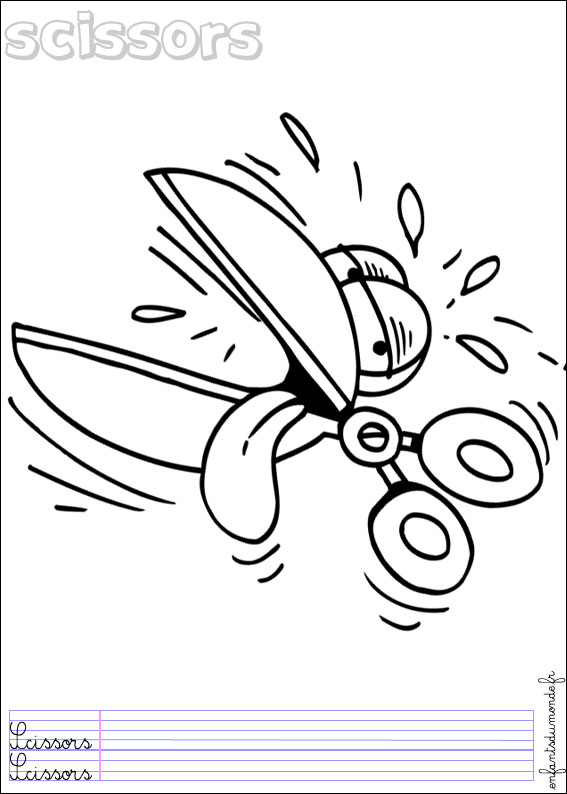 coloriage ciseaux 1 .:. Coloriages Objets de l'école en anglais